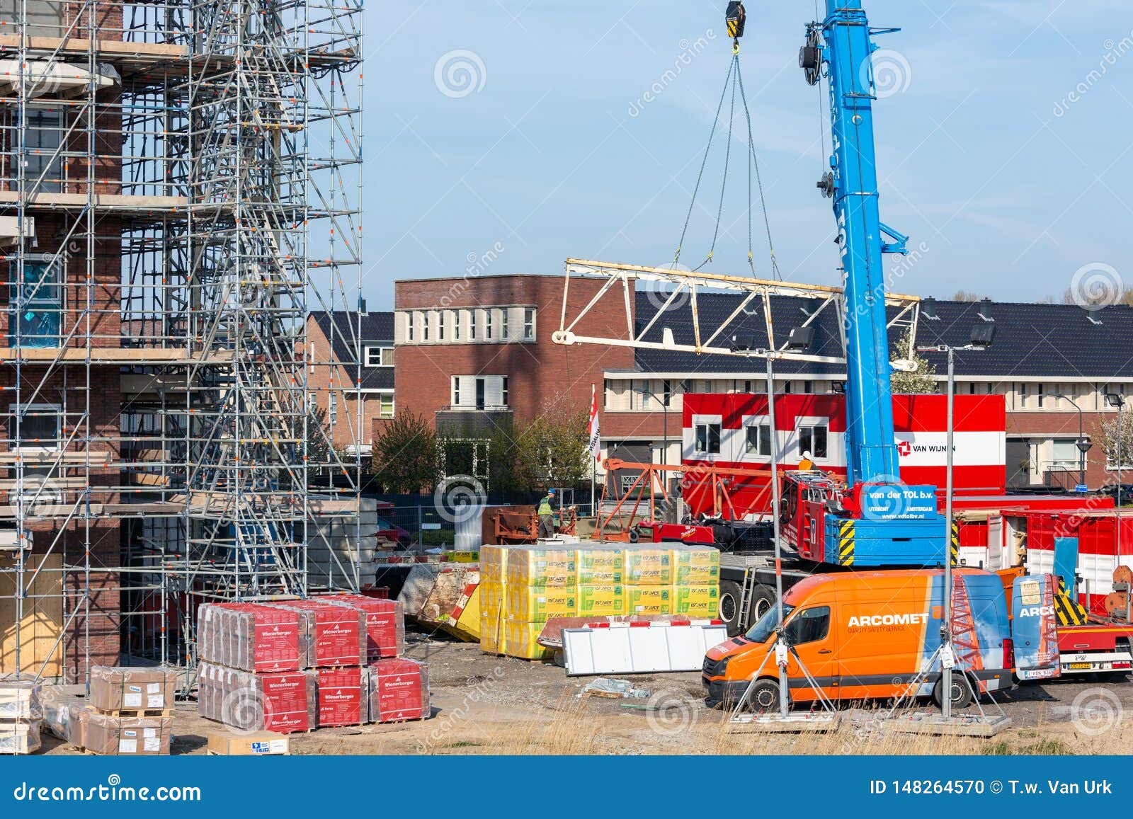 Construction Site with Mobile Crane Lifting a Frame of Iron Editorial ...