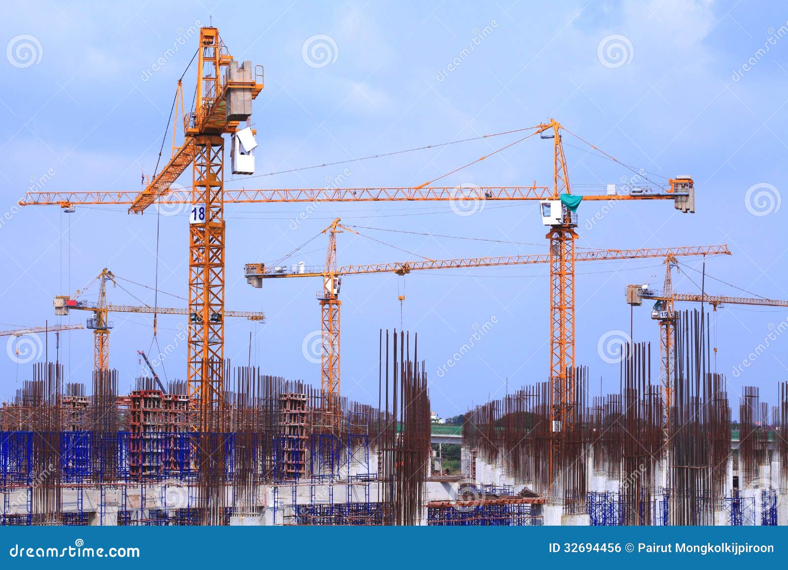 Construction Site with Multiple Cranes Stock Photo - Image of place ...