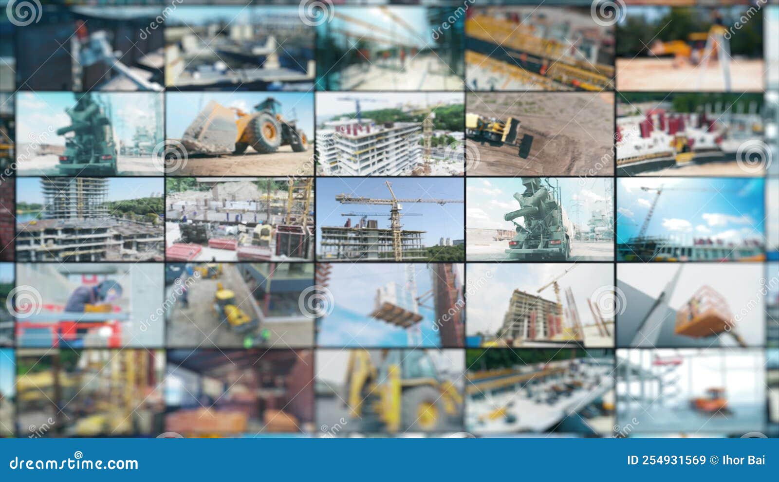 Construction Site Multiscreen Video. Modern Building Collage. Modern ...