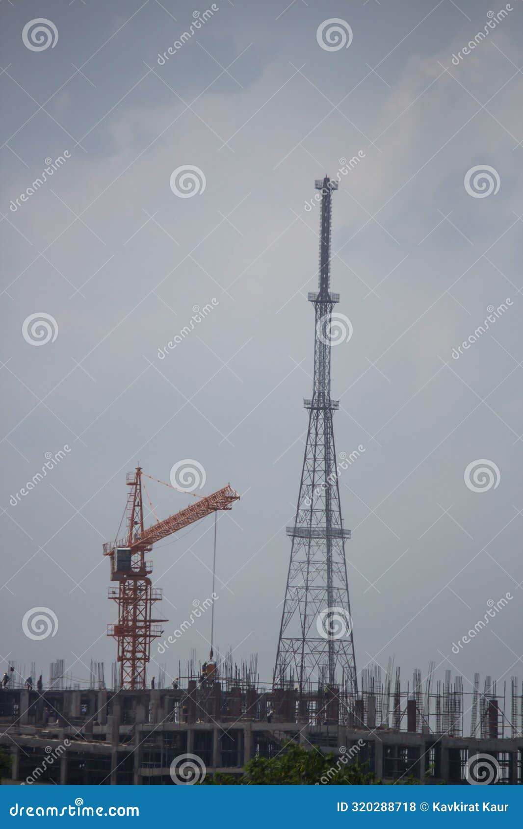 Construction at the Site Near a Communication Tower. Stock Photo ...