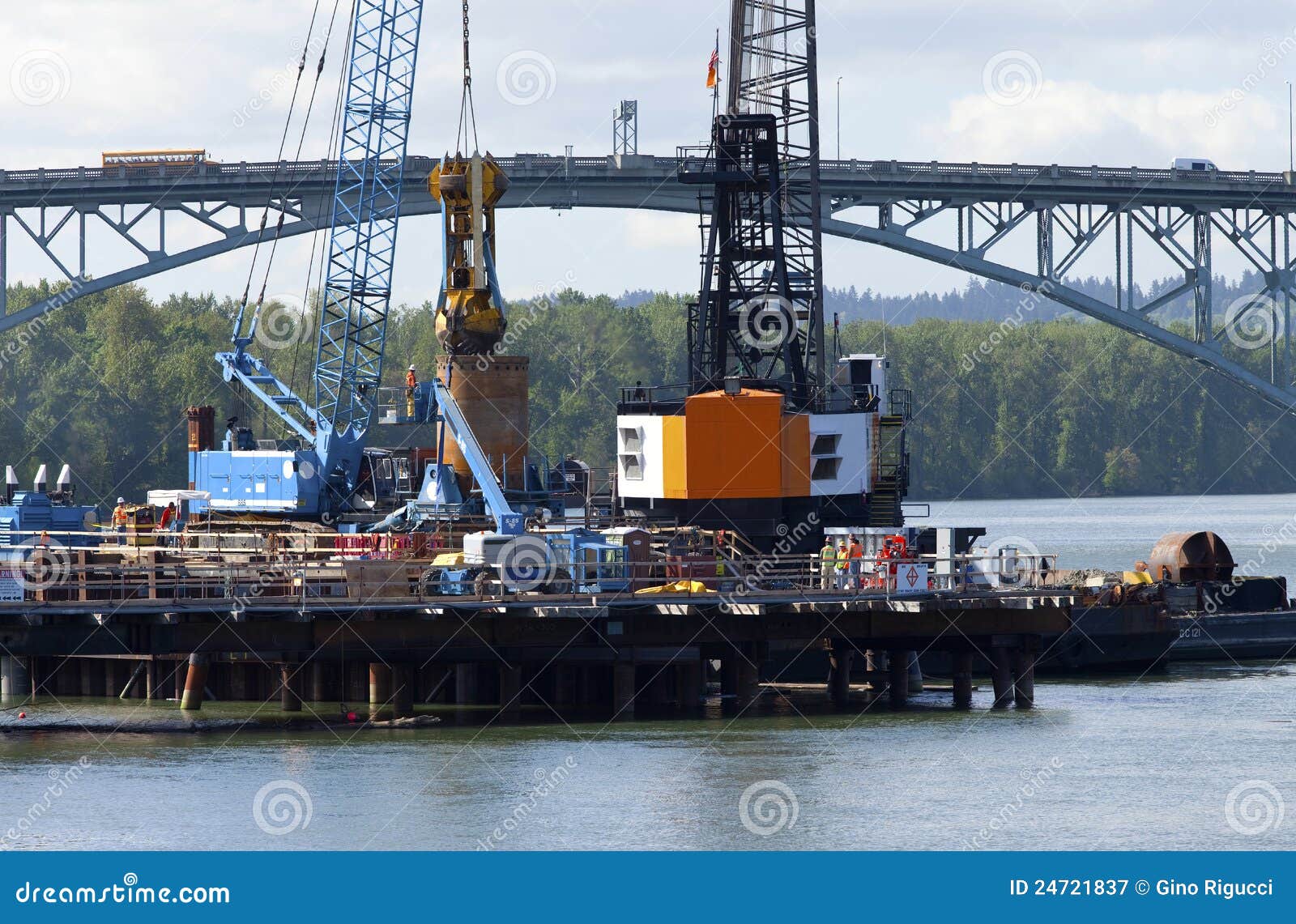 Construction Site for a New Bridge. Stock Image - Image of pipes ...