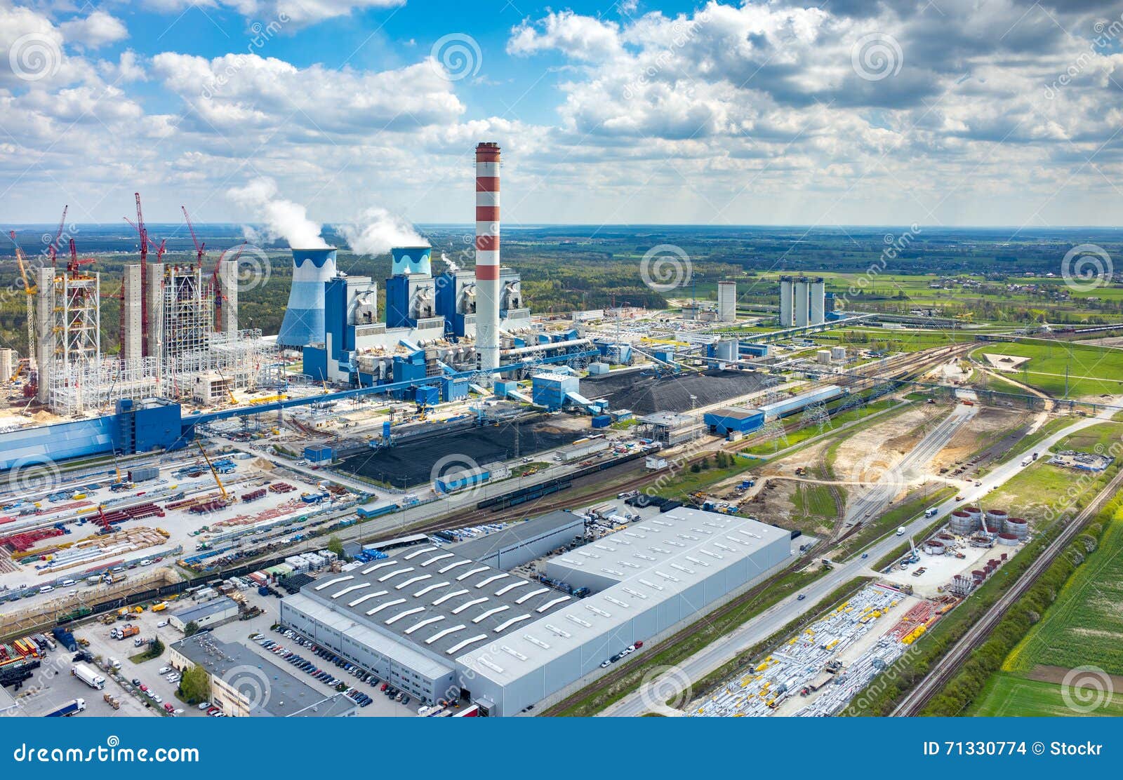 Construction Site of the New Modern Power Station Aerial View Stock ...