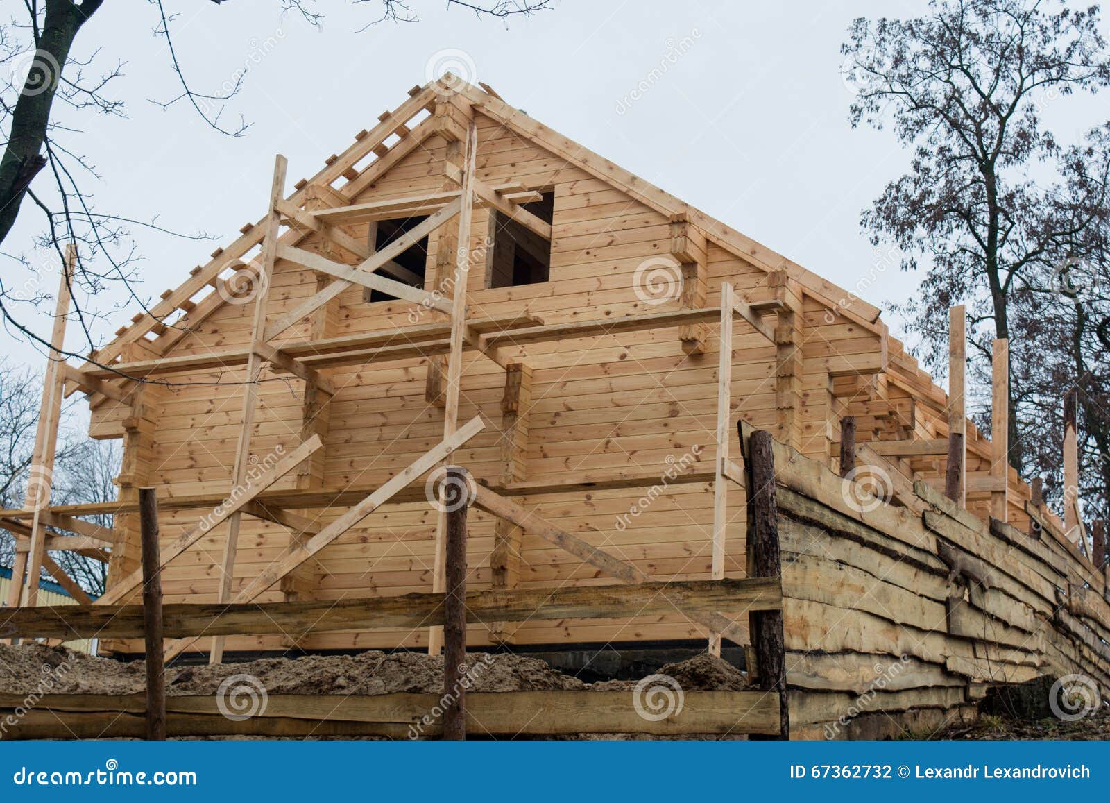 Construction Site of a New Wooden Building from the Beginning Stock ...