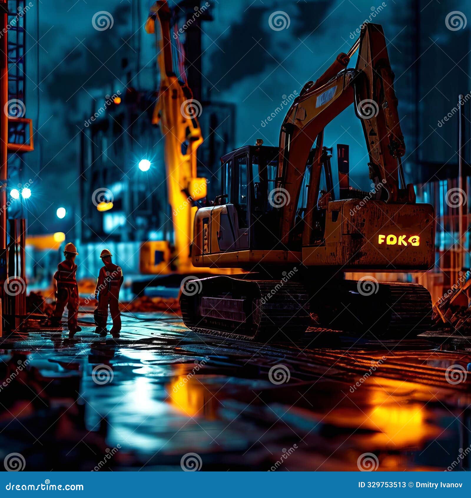 Construction Site at Night a Holographic Imge of a Construction Stock ...