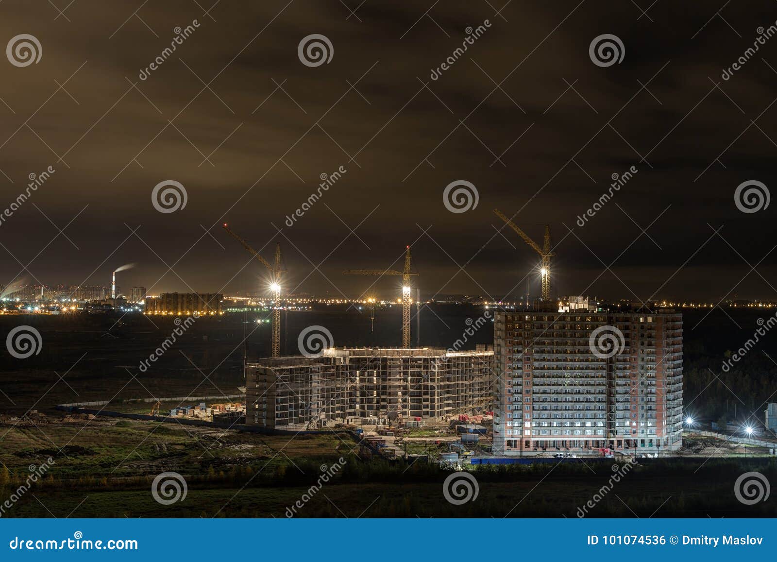 Construction site at night stock photo. Image of dark - 101074536