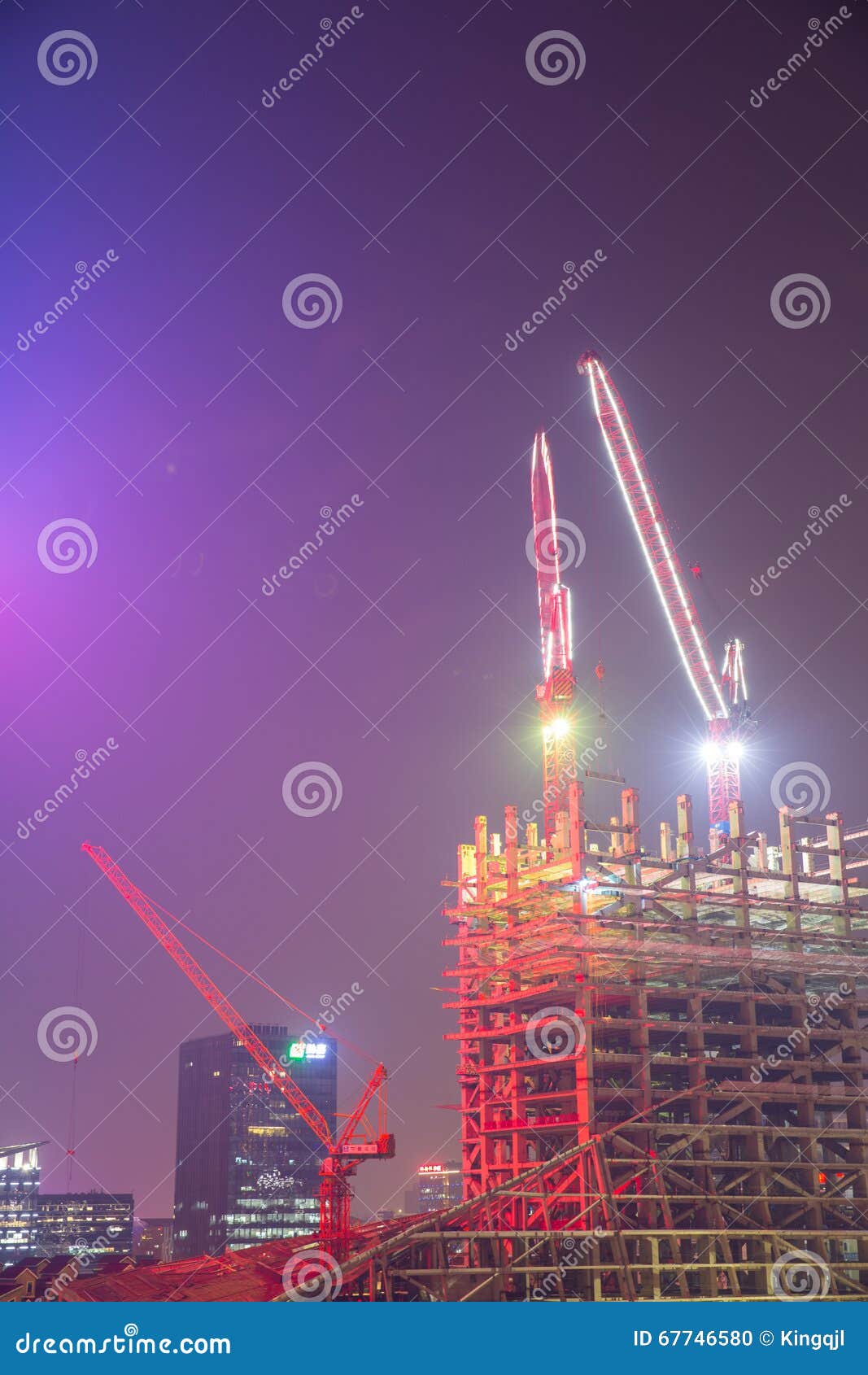 Construction site at night stock photo. Image of building - 67746580