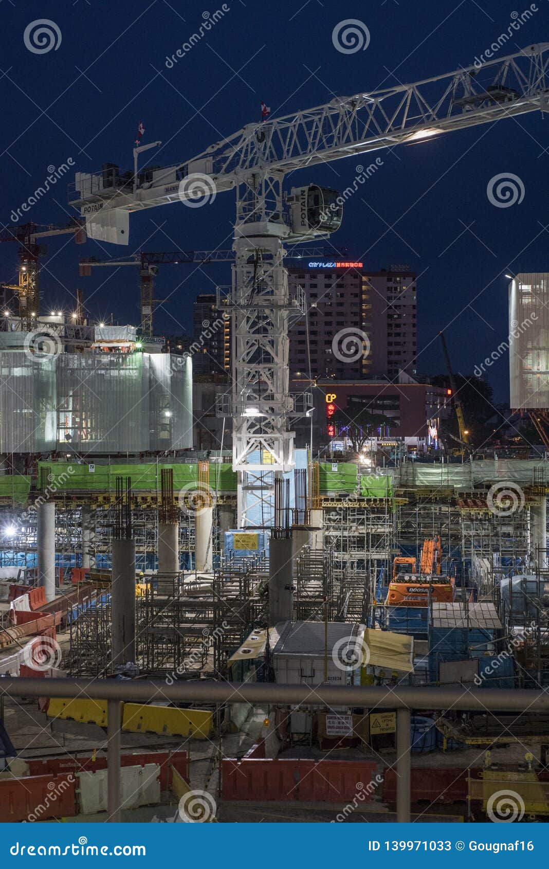 Construction Site at Night in Singapore Editorial Stock Photo - Image ...