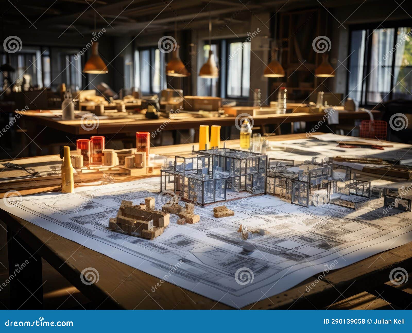 Architects Discussing Blueprints in Construction Site Office Stock ...