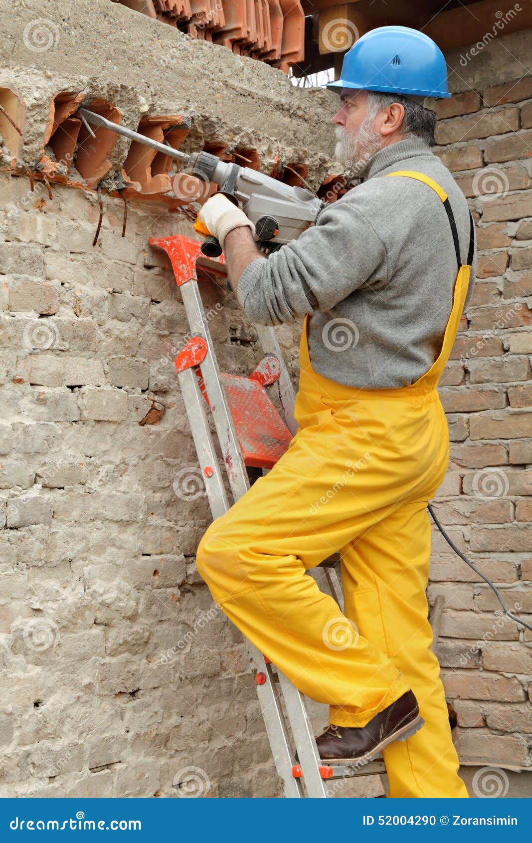 Construction Site, Old Building Demolishing with Electric Plugge Stock ...