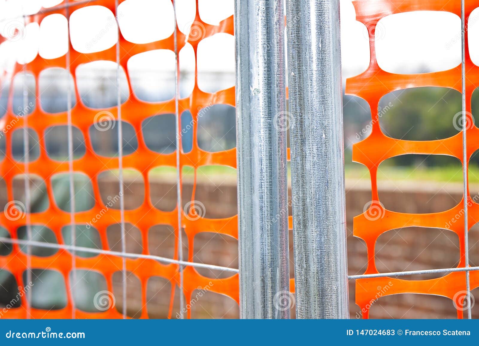 Construction Site with Orange Plastic Safety Grid Stock Image - Image ...