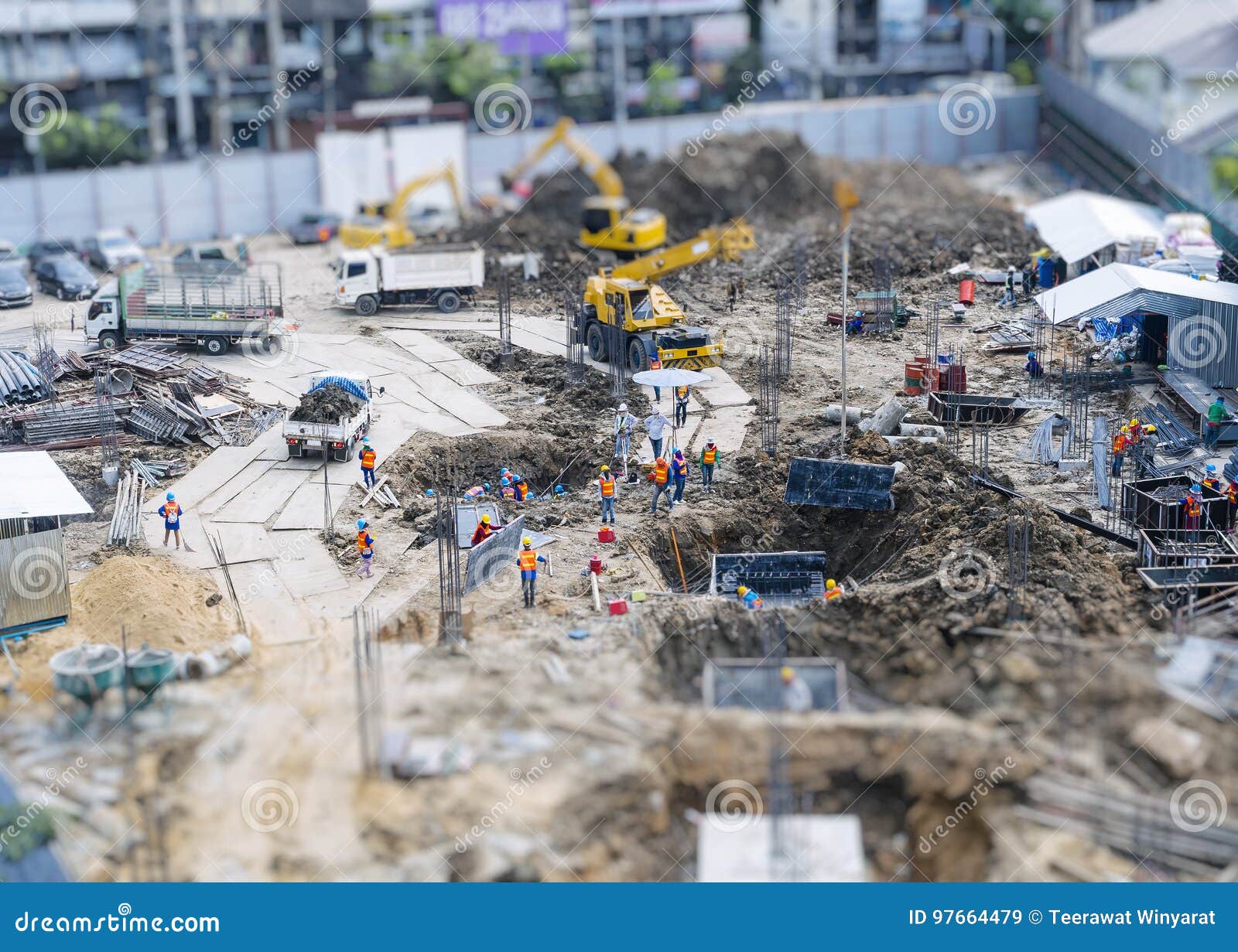 Construction Site Outdoor Workers Working Back Hoe Equipment Stock ...