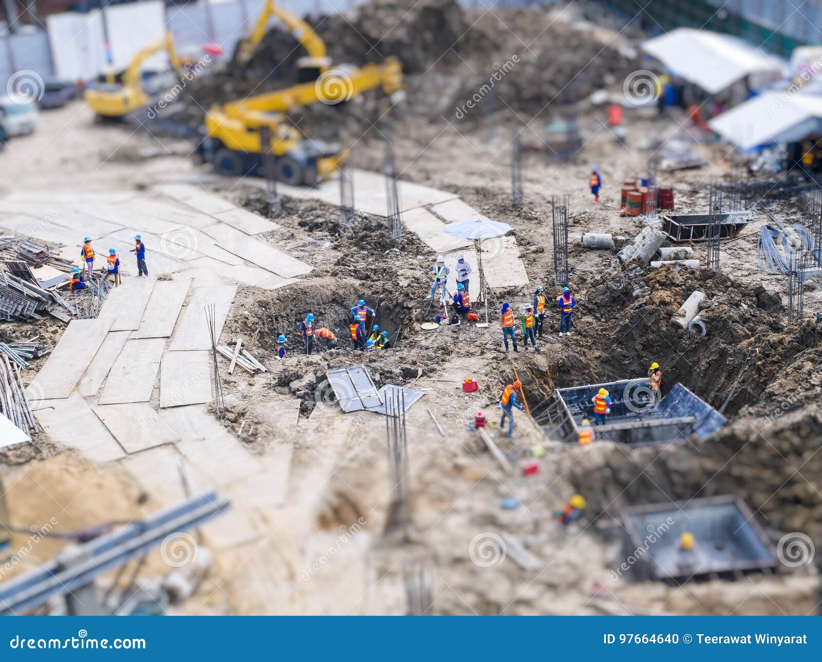 Construction Site Outdoor Workers Working Back Hoe Equipment Stock ...
