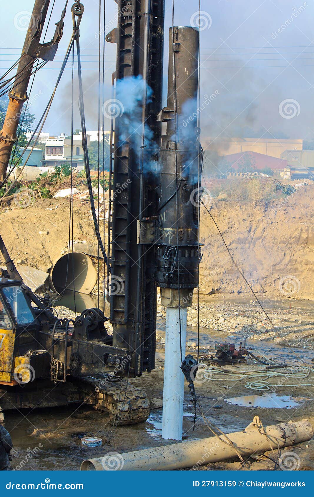Construction Site Piling Works Stock Image - Image of destroy, steel ...