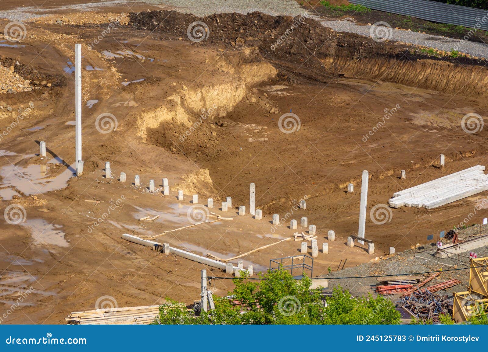Construction Site with a Pit in Several Levels of the Bottom, Several ...
