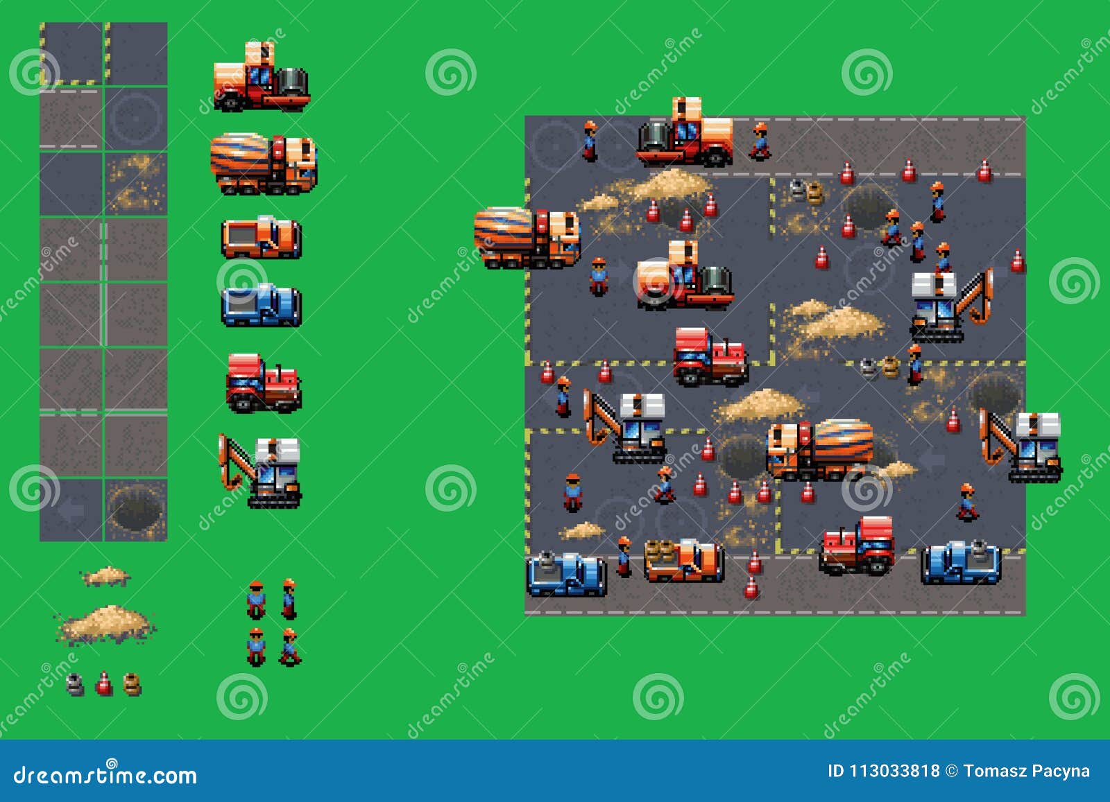 Construction Site - Pixel Art Style Game Elements Vector Set Stock ...