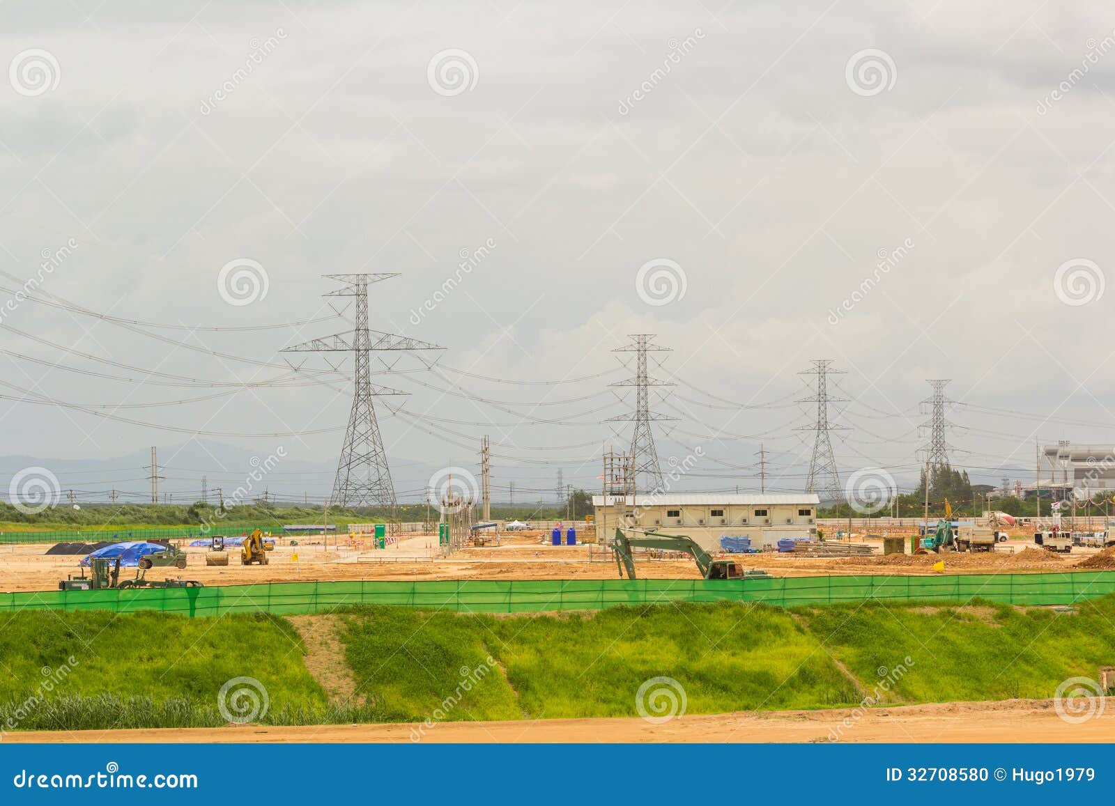 Construction Site with Power Cable Stock Photo - Image of clouds ...