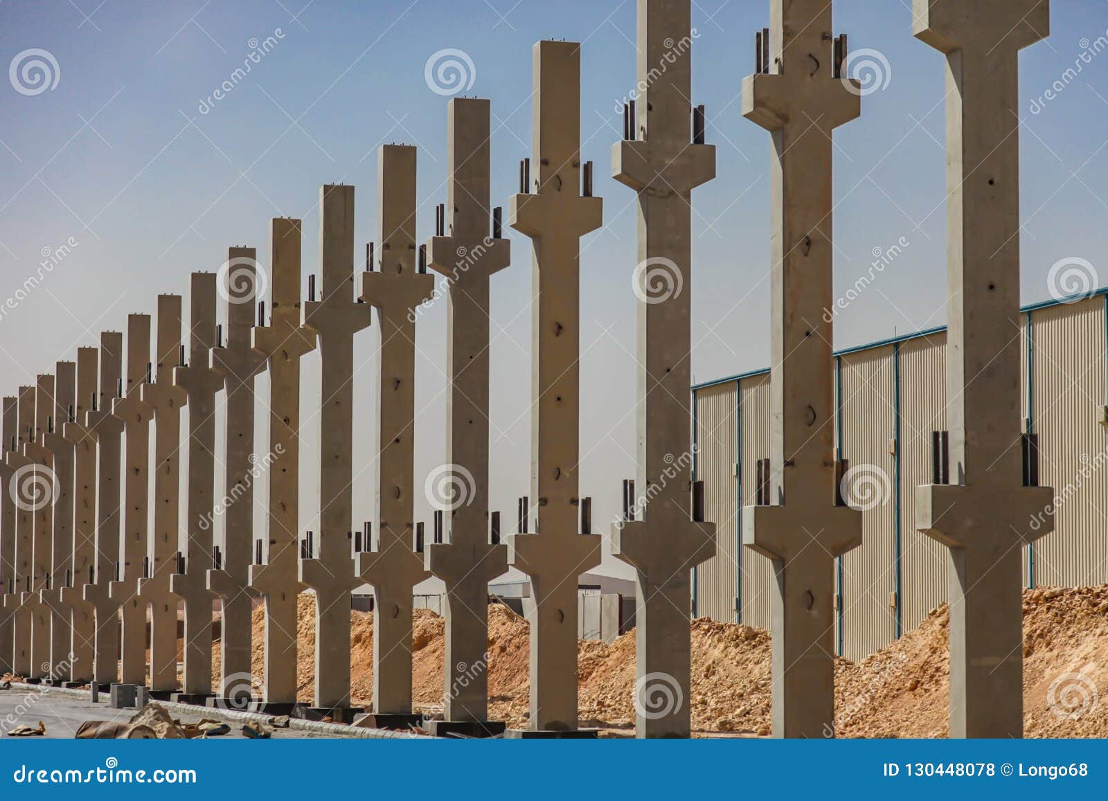 Construction Site with Precast Concrete Columns Stock Photo - Image of ...