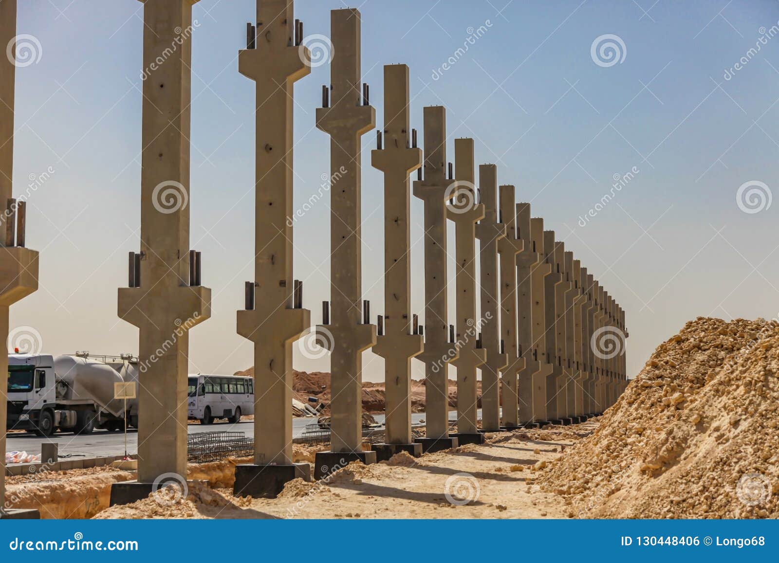 Construction Site with Precast Concrete Columns Stock Photo - Image of ...