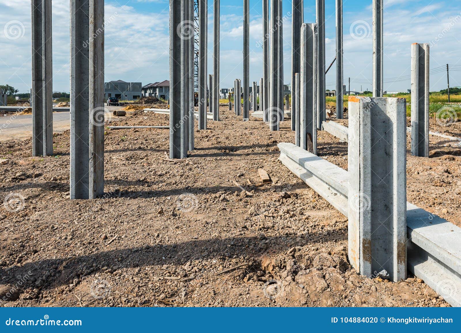Construction Site with Precast Concrete Pile Stock Photo - Image of ...