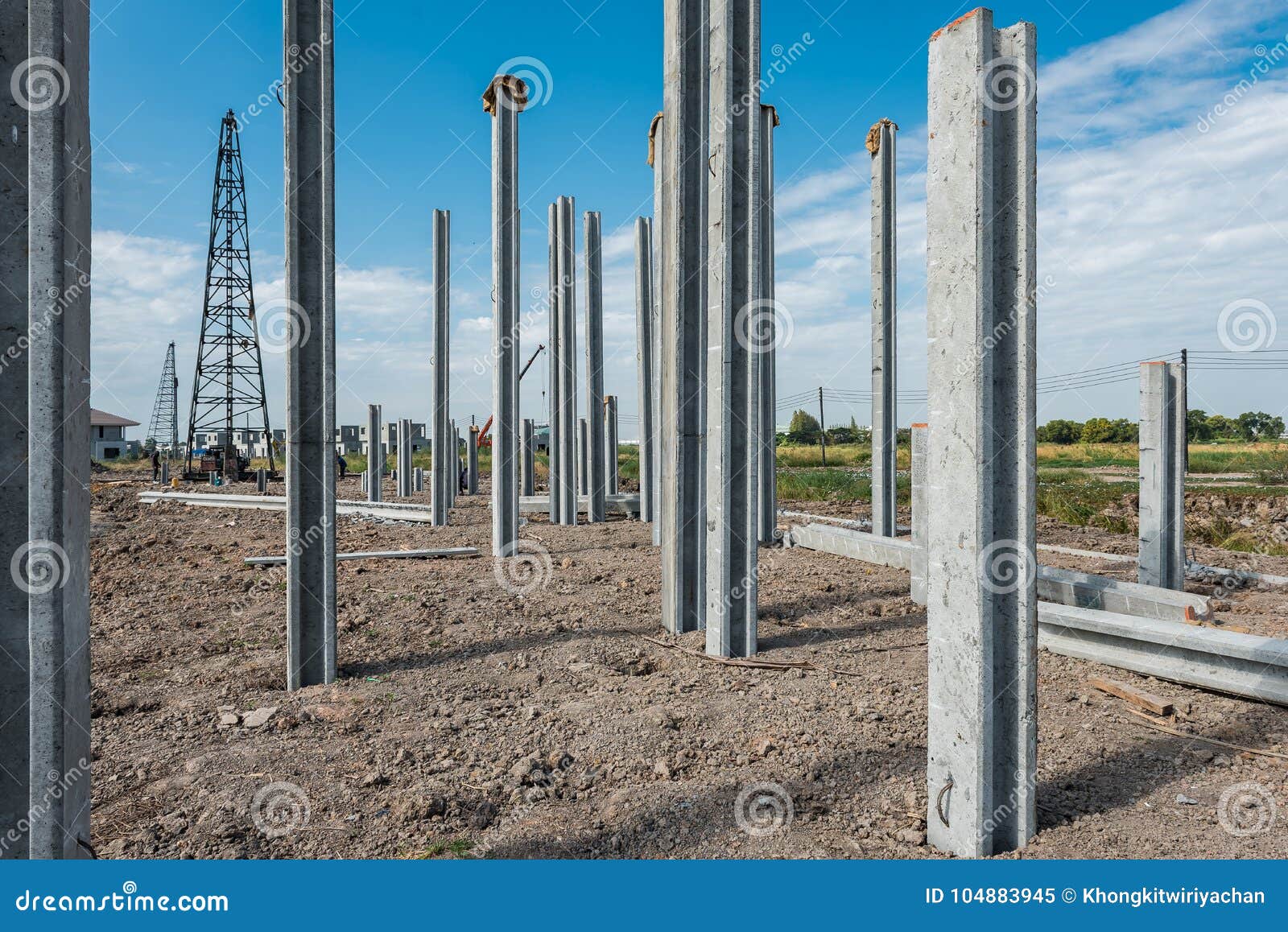 Construction Site with Precast Concrete Pile Stock Image - Image of ...