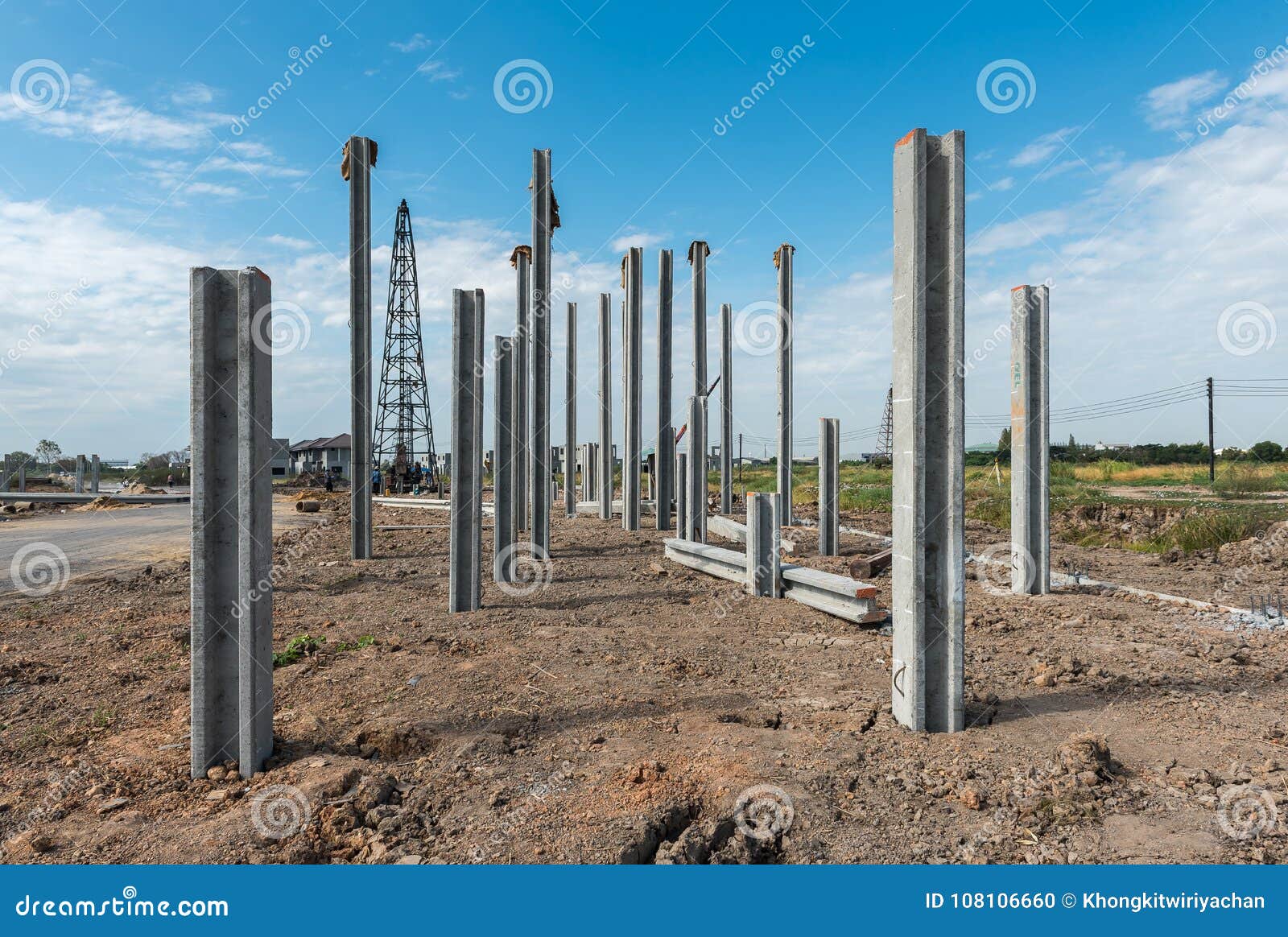 Construction Site with Precast Concrete Pile Stock Photo - Image of ...