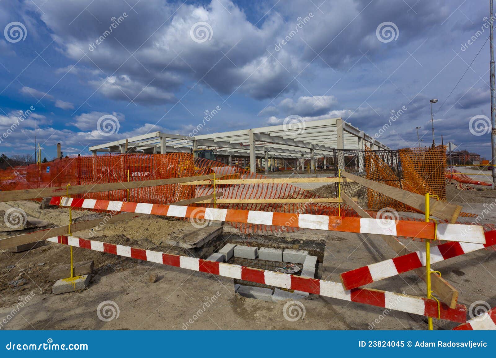 Construction Site with Protect Fence Stock Image - Image of work ...