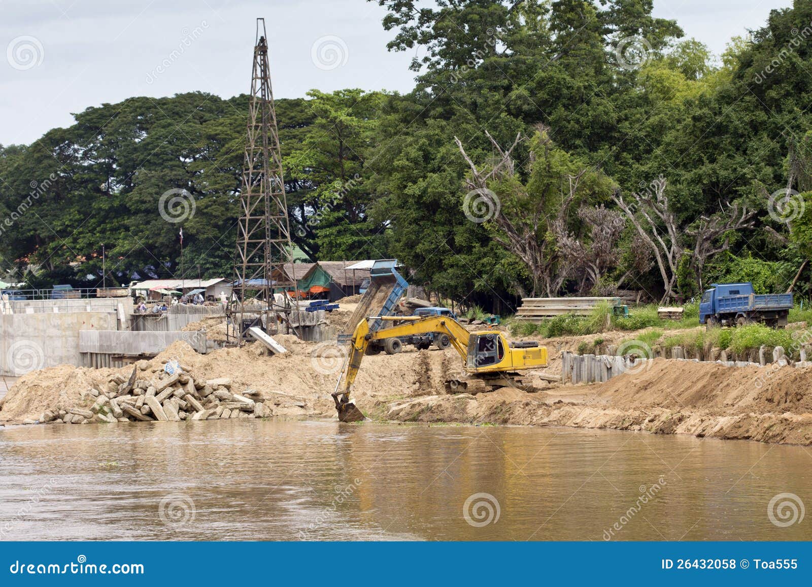 Construction Site for Protect River Bank Stock Photo - Image of ...