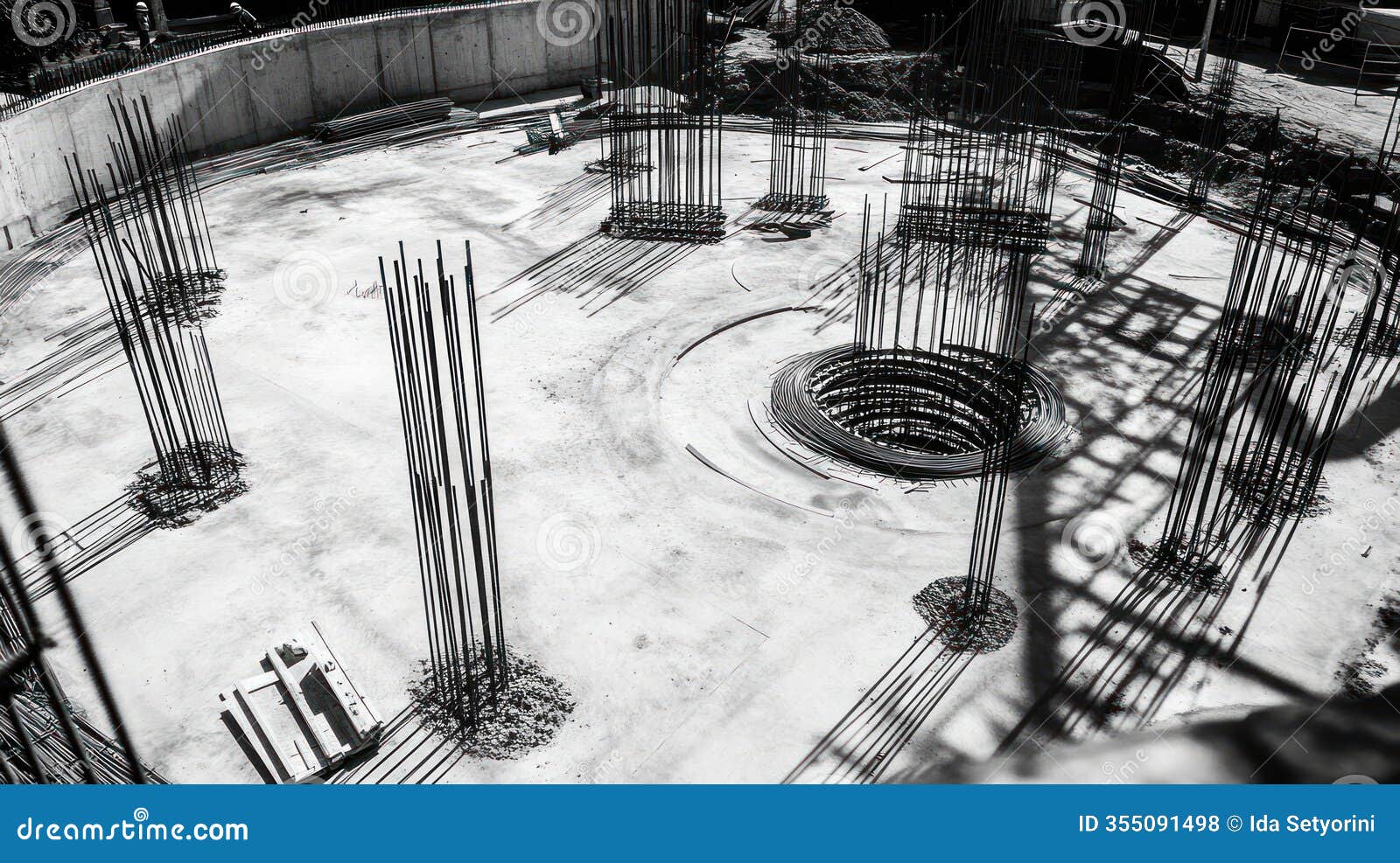 Construction Site with Rebar and Foundation Work Stock Illustration ...