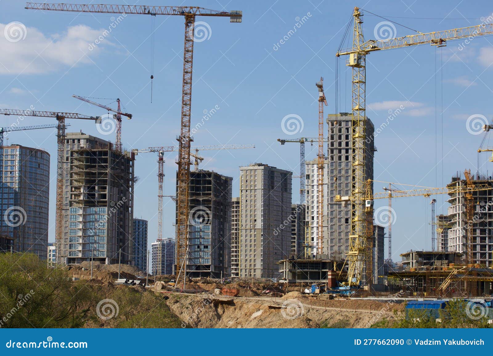 Construction Site. Reinforced Concrete Frames of Multi-storey Buildings ...