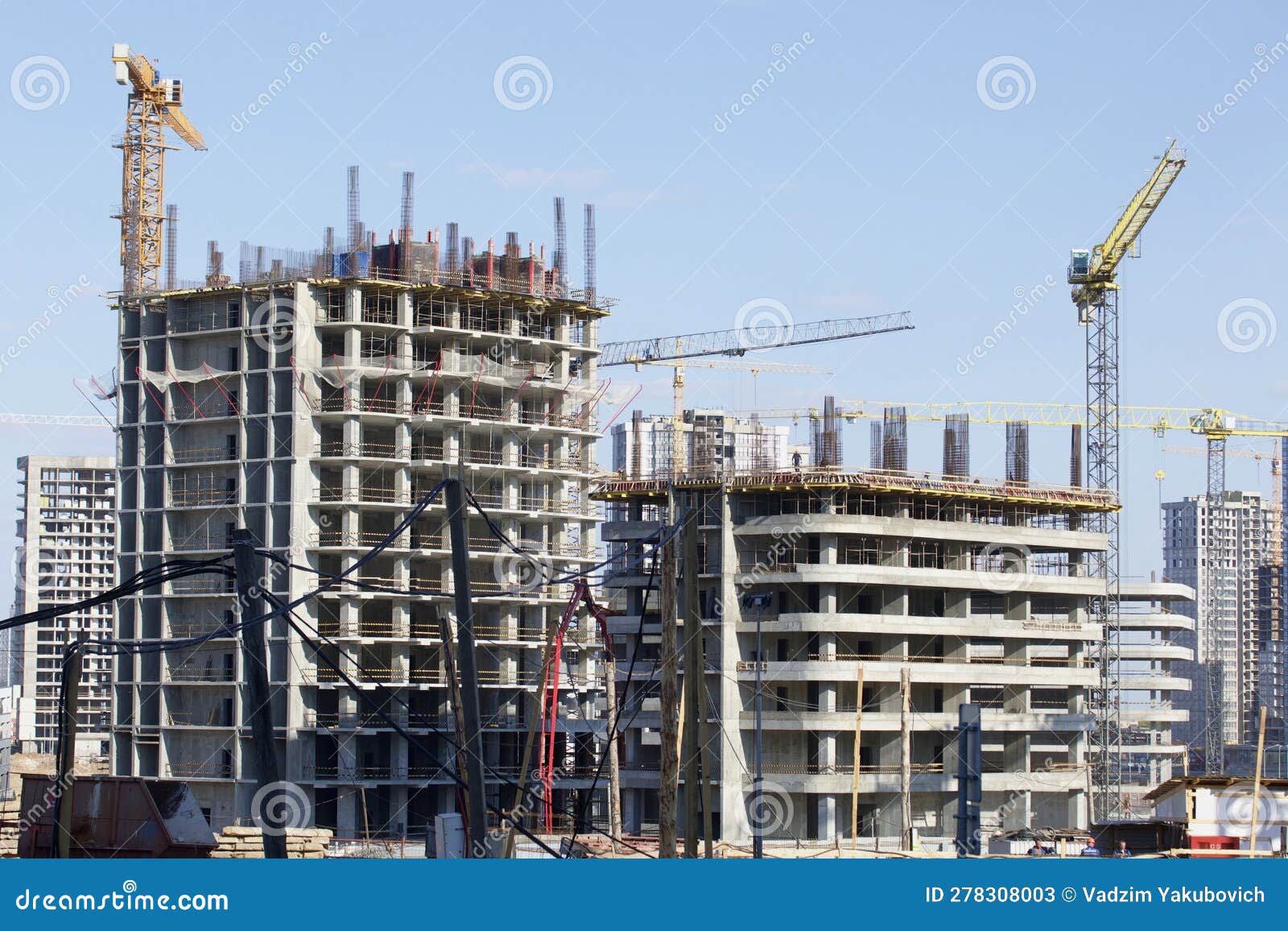 Construction Site. Reinforced Concrete Frames of Multi-storey Buildings ...