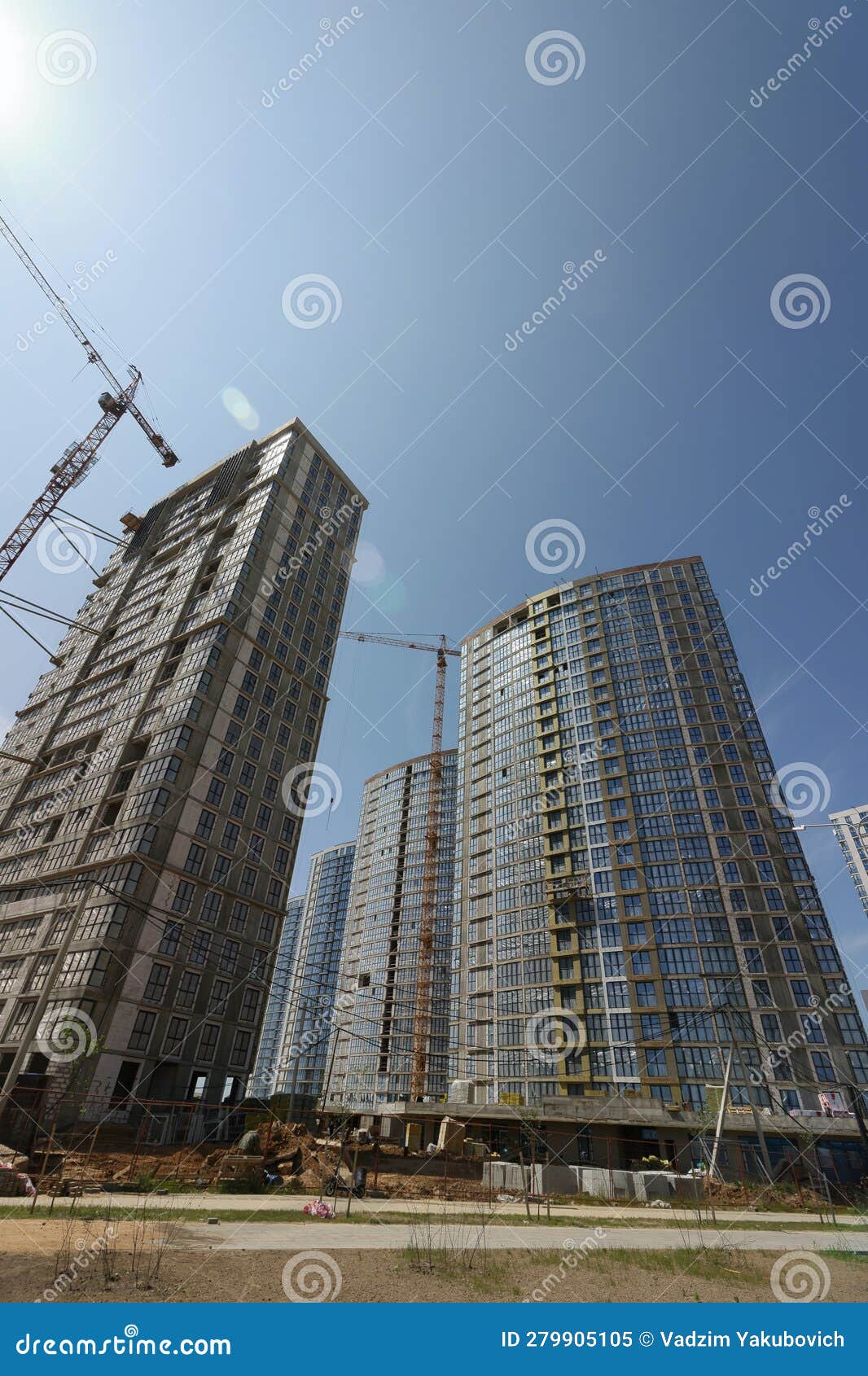 Construction Site. Reinforced Concrete Frames of Multi-storey Buildings ...