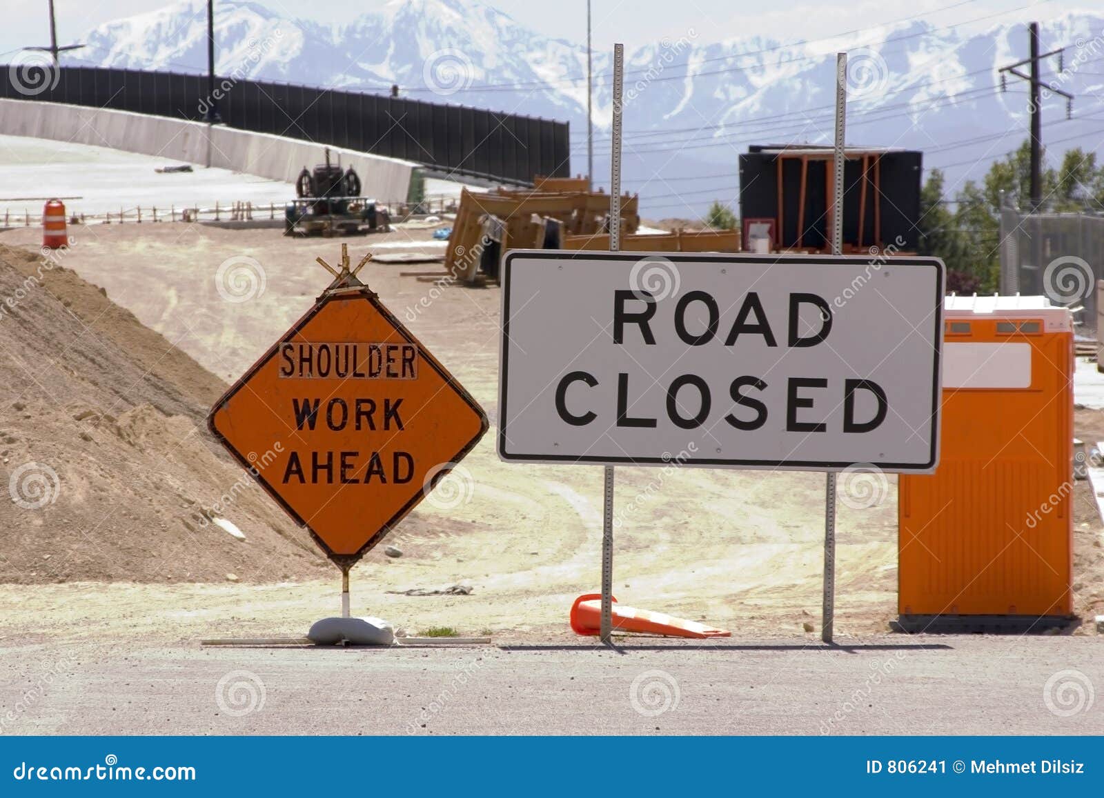 Construction Site and Road Closed SIgn Stock Image - Image of street ...