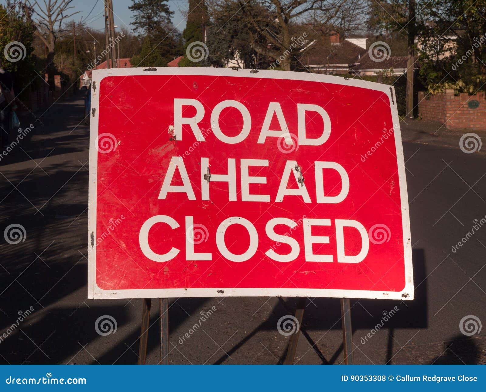 A Construction Site and Road Sign Saying Closed Ahead Stock Photo ...
