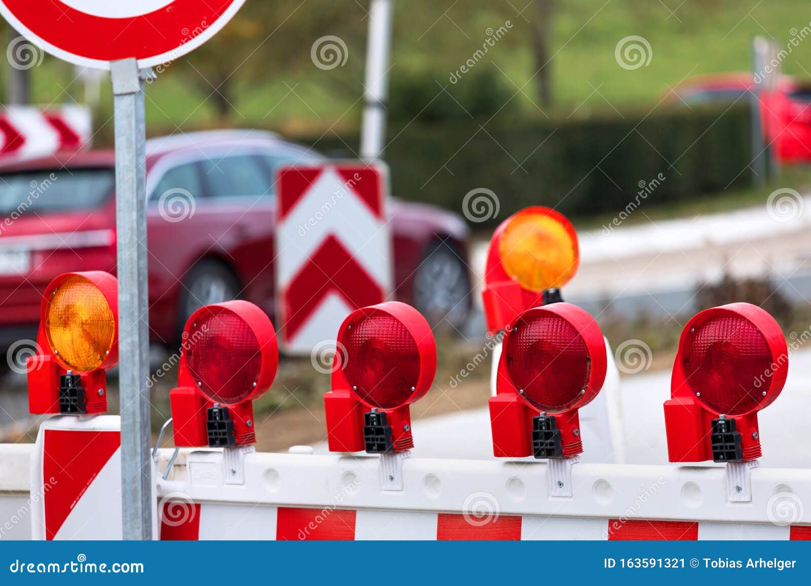 Construction Site Roadblock Stock Image - Image of lights, site: 163591321