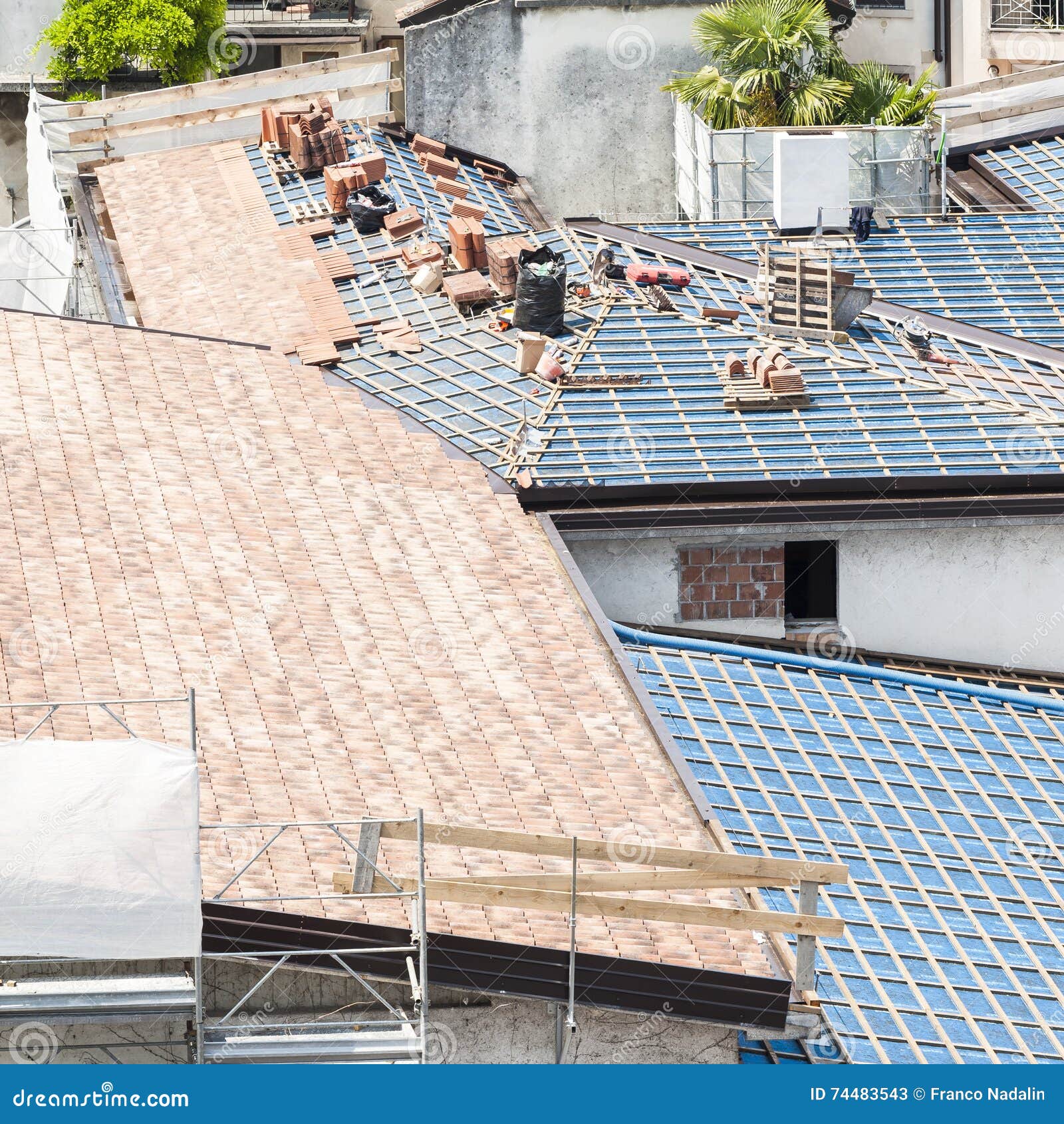 Construction Site. Roof Renovation Stock Image - Image of work, slates ...