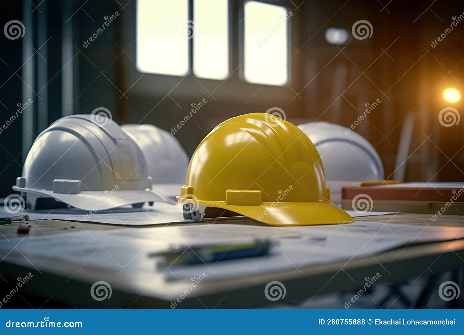 Construction Site Safety, Blueprint, and New Project Contract in Office ...