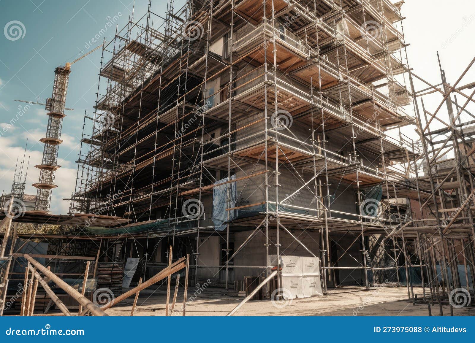 Construction Site, with Scaffolding and Safety Harnesses for Workers ...
