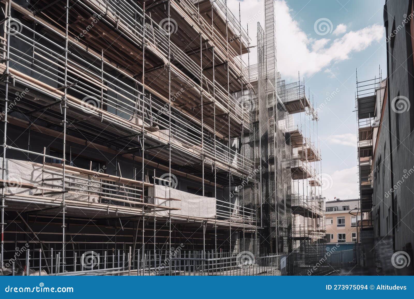 Construction Site, with Scaffolding and Safety Harnesses for Workers ...