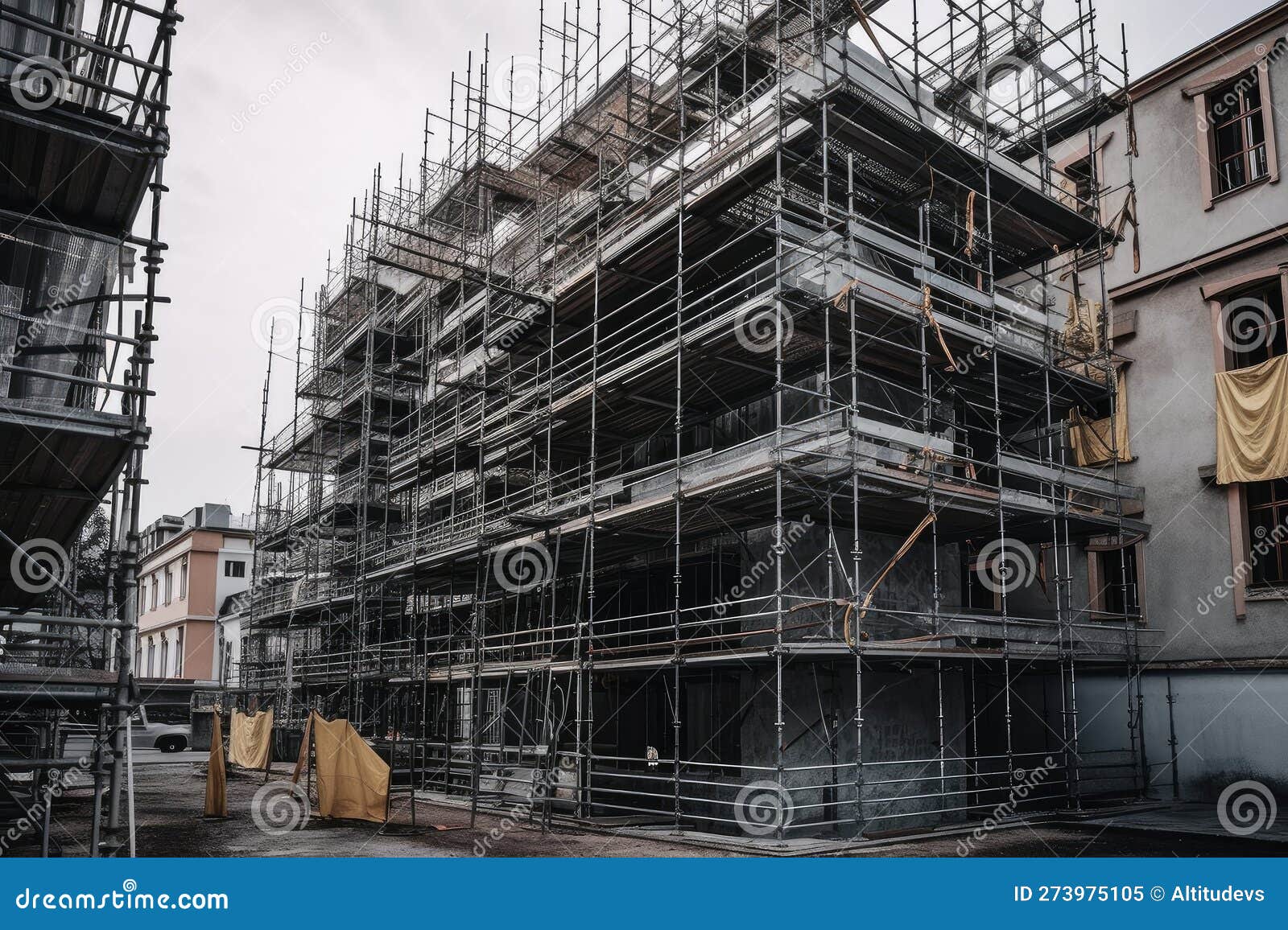 Construction Site, with Scaffolding and Safety Harnesses for Workers ...