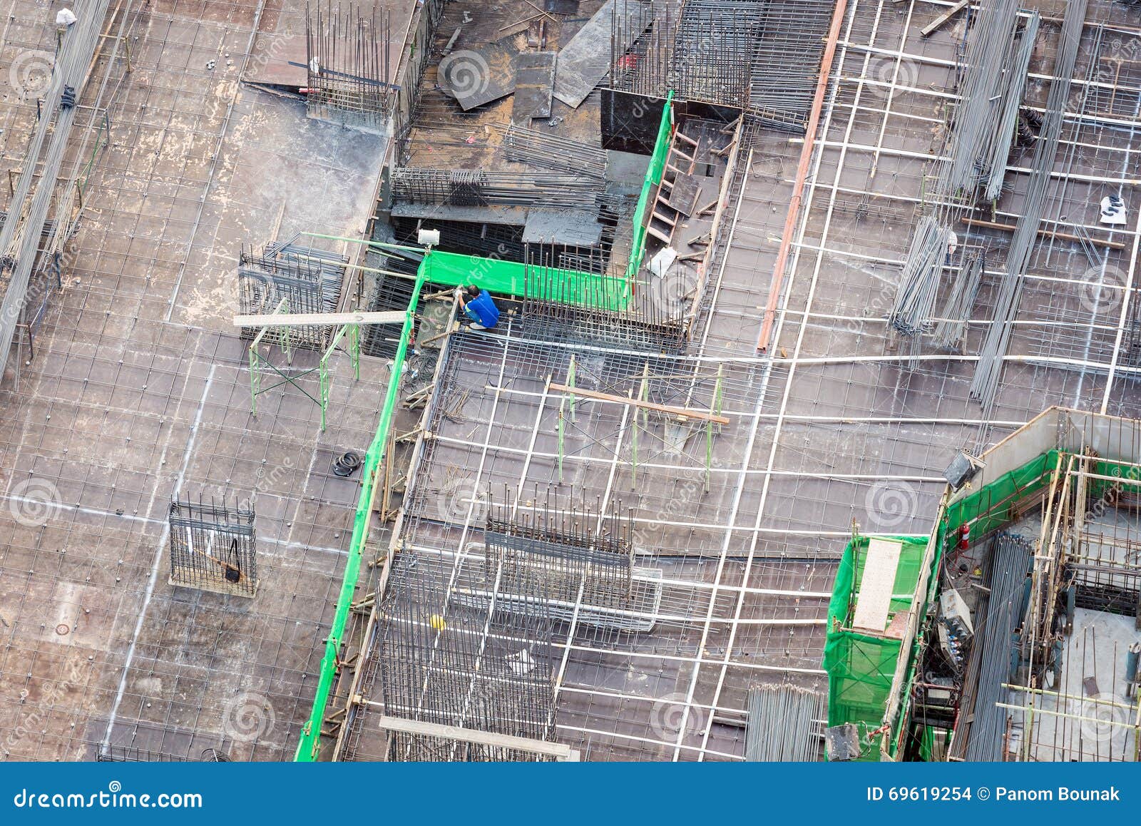 Construction Site with Scaffolding and Steel Structure from Top View ...