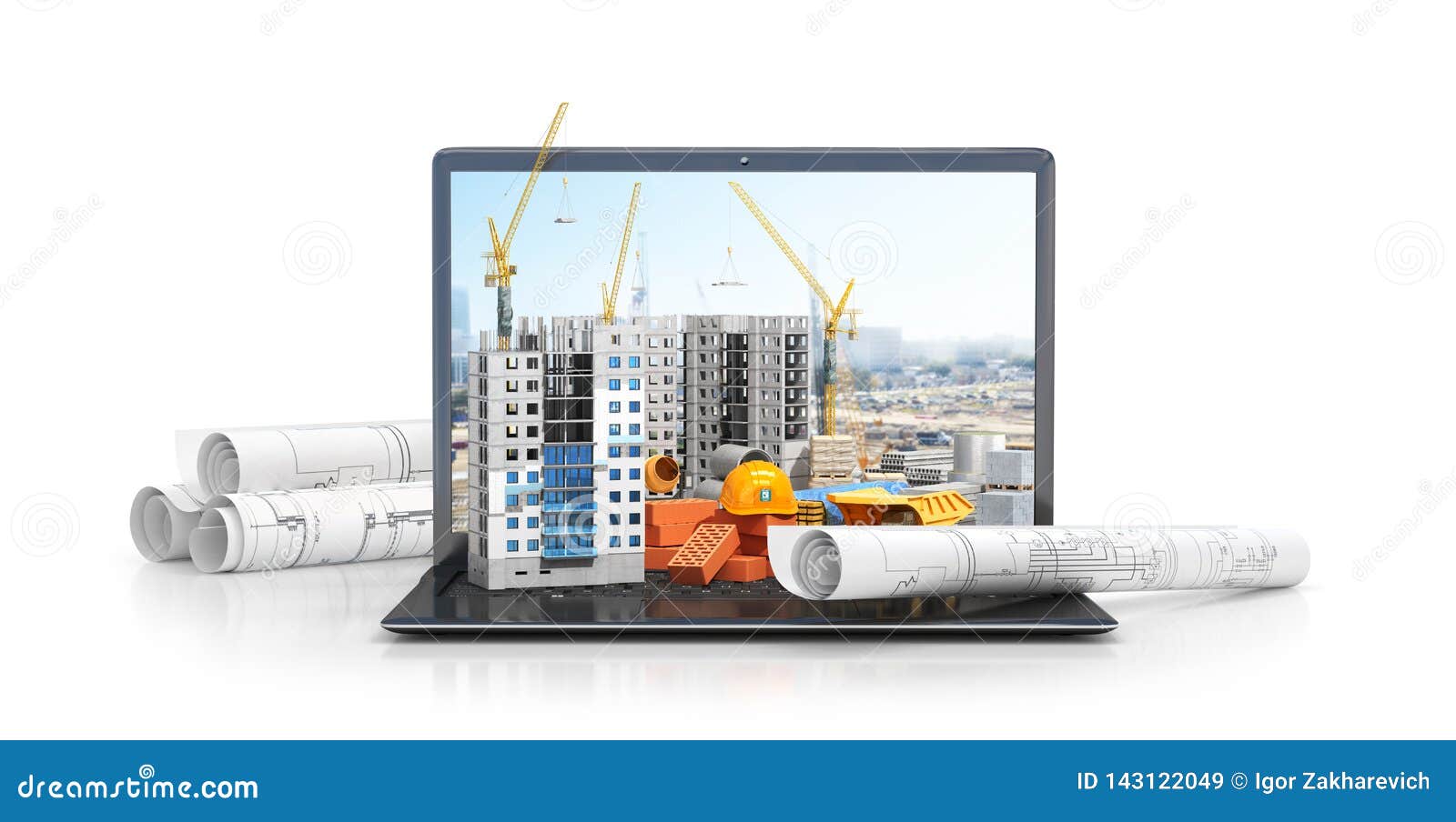 Construction Site on the Screen of a Laptop Computer, Skyscraper ...
