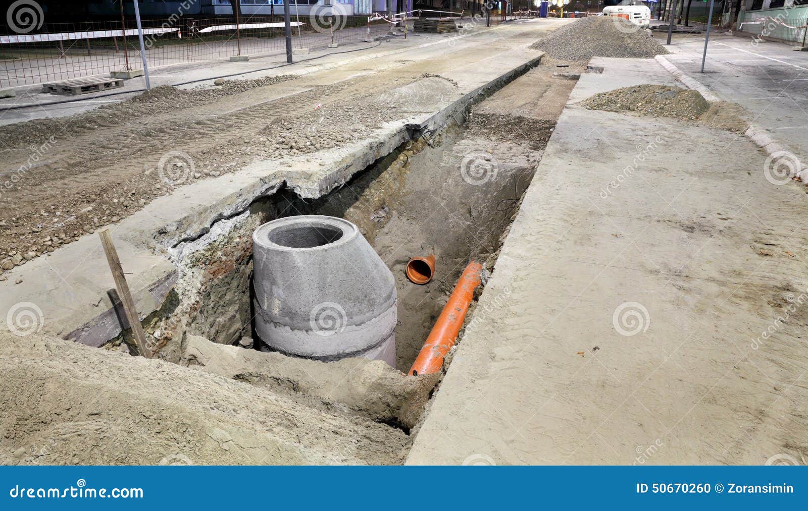 Construction Site, Sewerage in City Stock Photo - Image of industrial ...