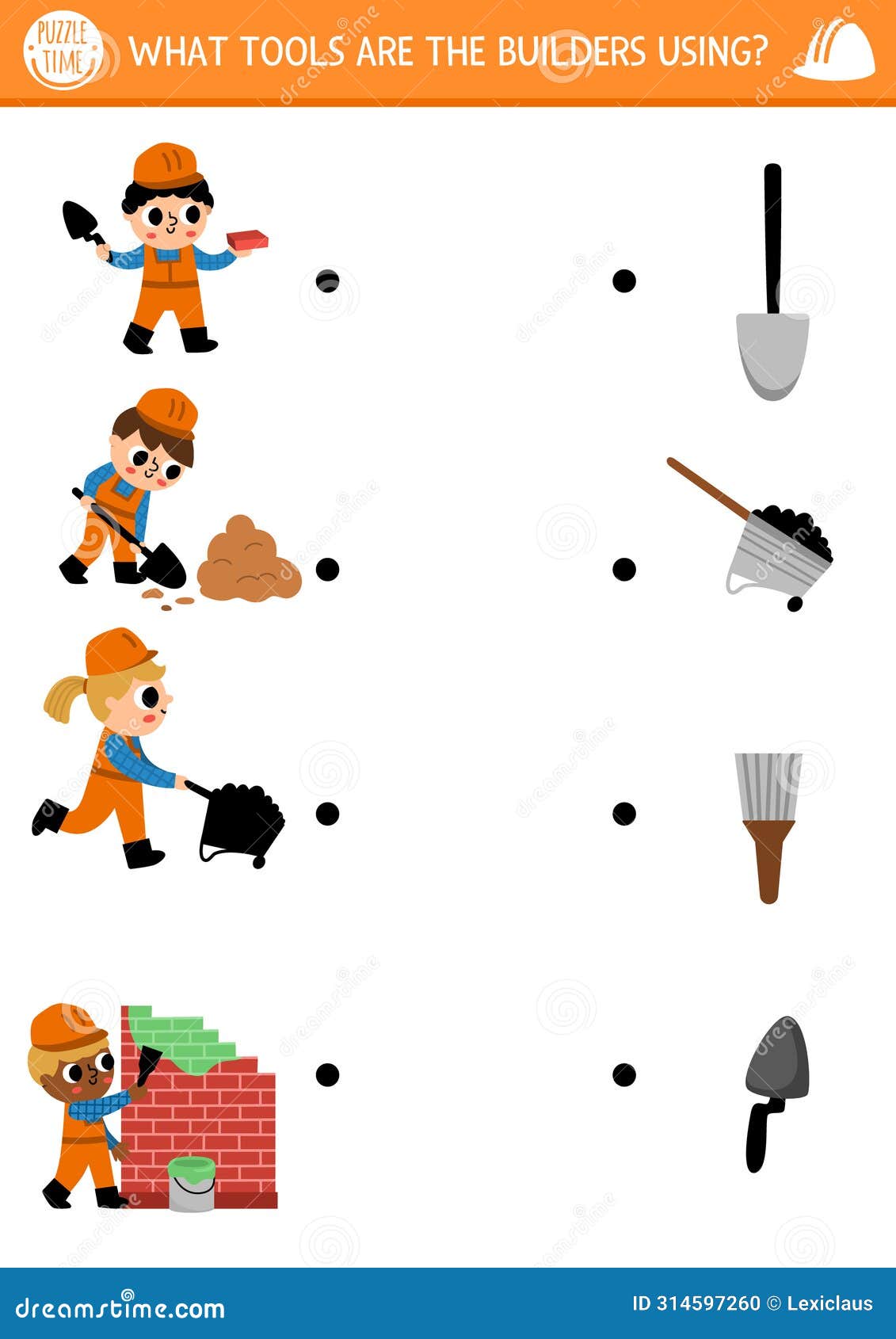 Construction Site Shadow Matching Activity with Builders and Tools ...