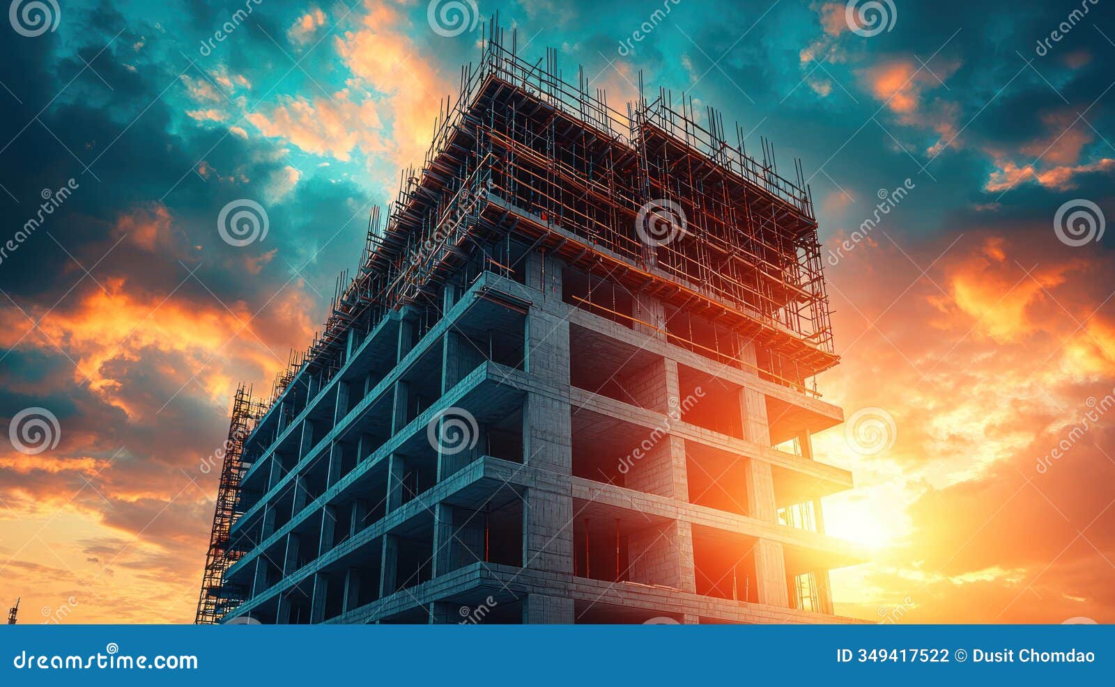 Construction Site Showcasing Nearly Completed Building Under Dramatic ...