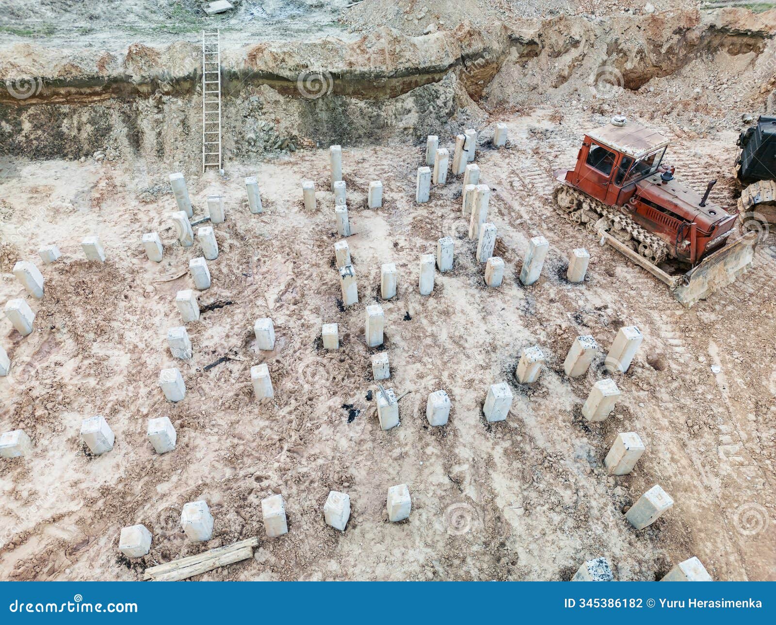 Construction Site Showing a Wide Array of Concrete Pillars, Heavy ...