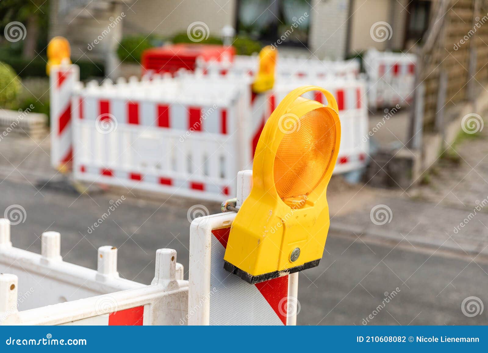 Construction Site Sign Cordoning Off on a Road Stock Photo - Image of ...