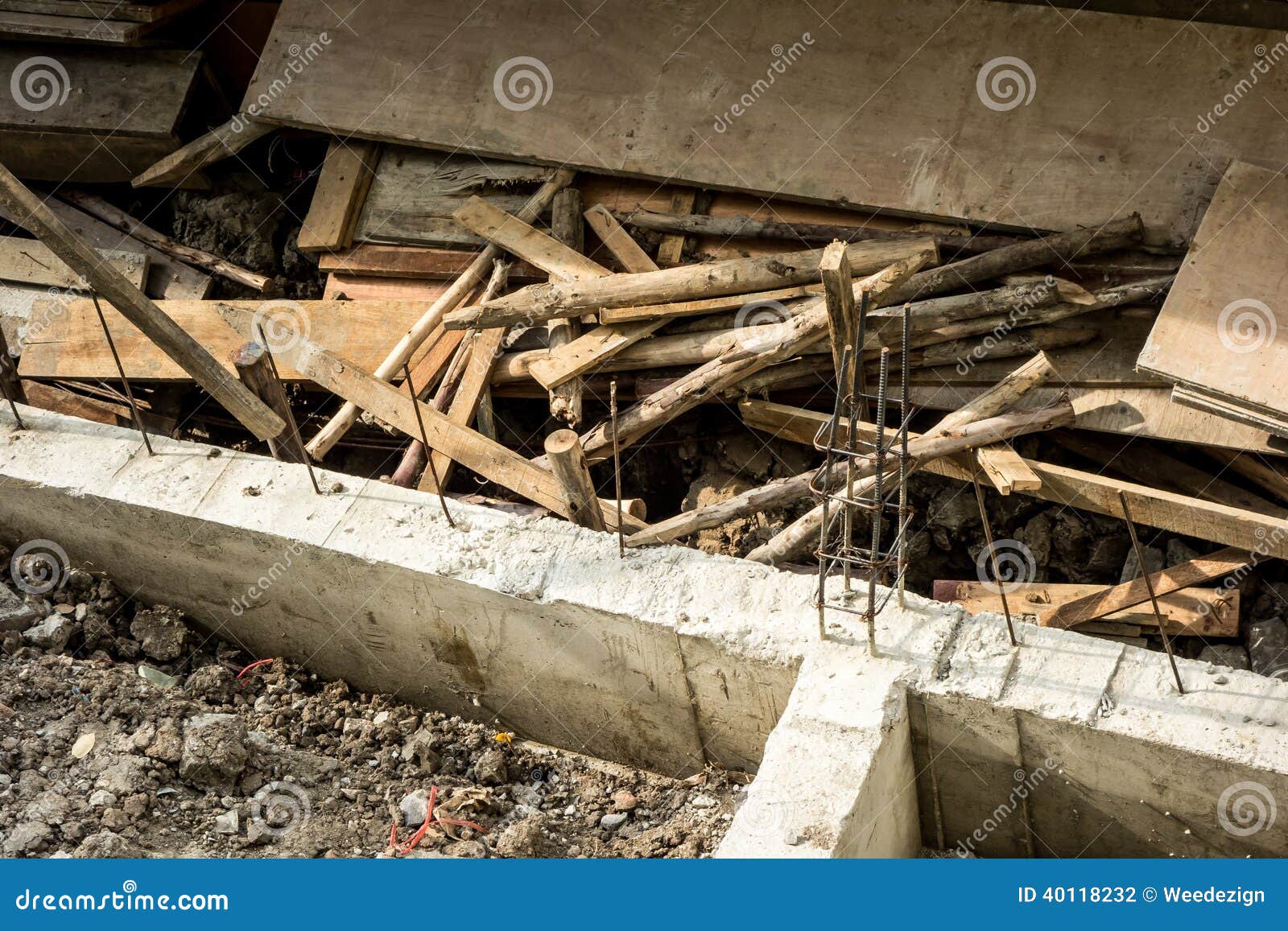 Construction Site with Stack of Wood Plate Stock Photo - Image of soil ...