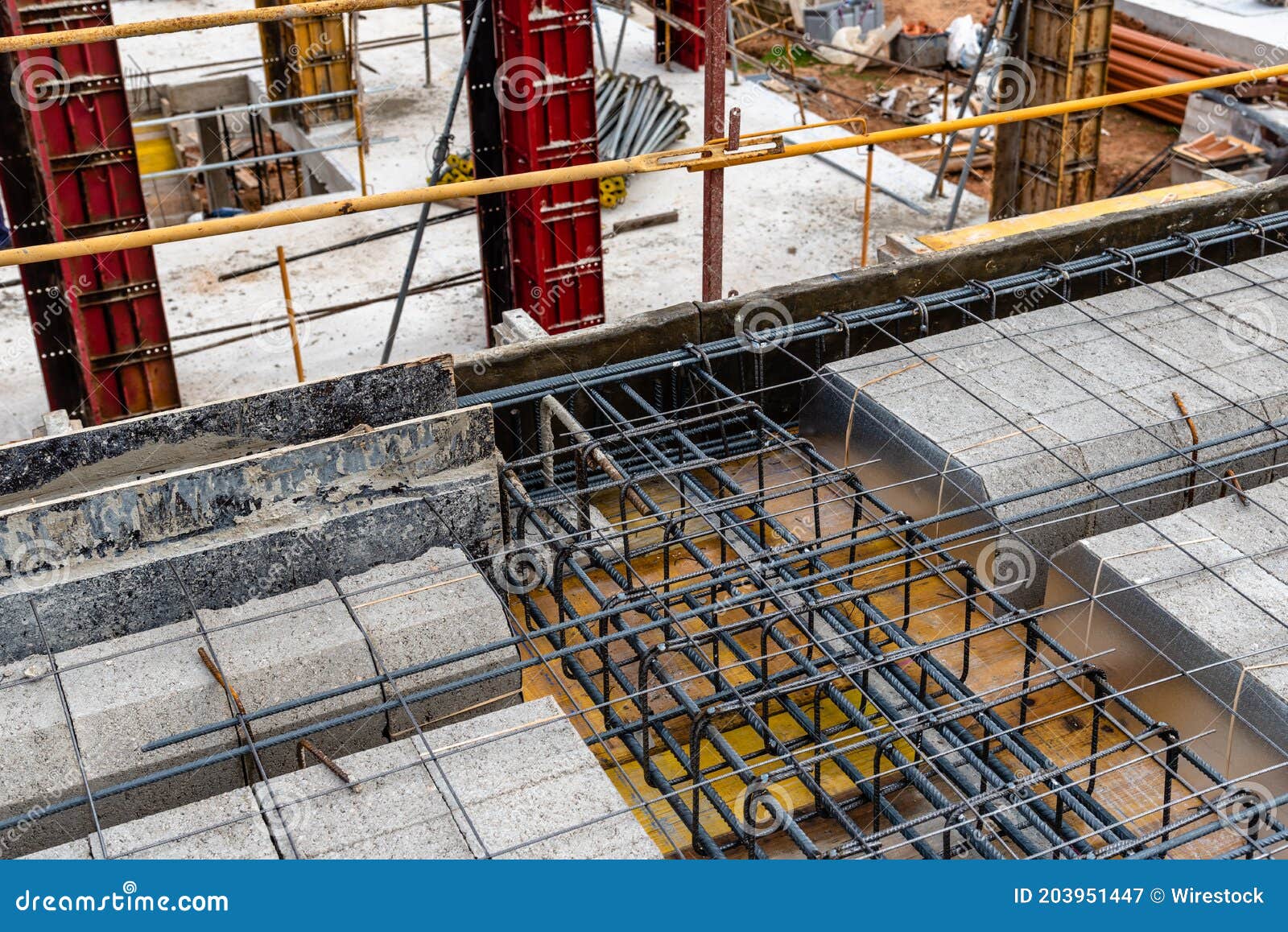 Construction Site with Steel Formworks and Reinforcing Bars for Stock ...