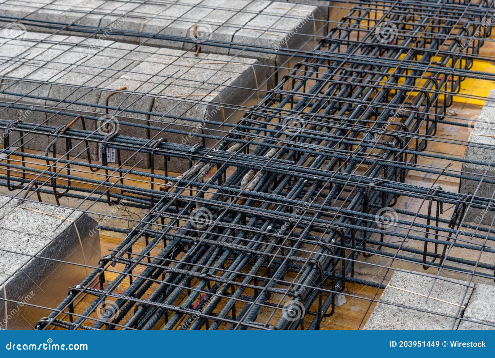 Construction Site with Steel Formworks and Reinforcing Bars for Stock ...