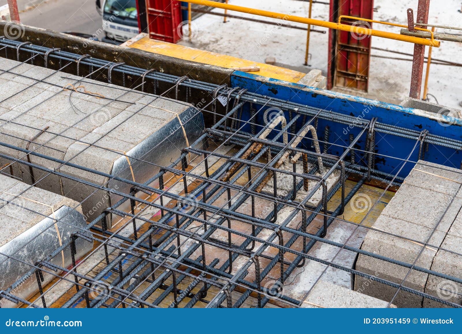 Construction Site with Steel Formworks and Reinforcing Bars for Stock ...